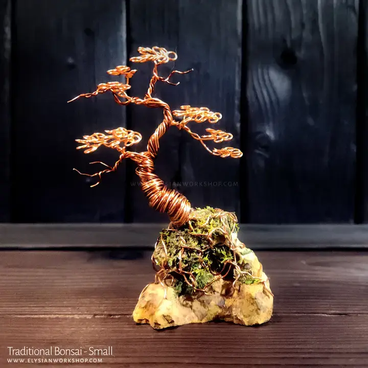 Traditional Bonsai Copper Wire Tree On Stone Rustic Decor - Silver ...