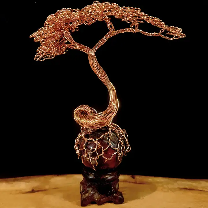 Dragons Blood Bonsai Tree in Copper Wire On Sphere Crystal - Silver ...