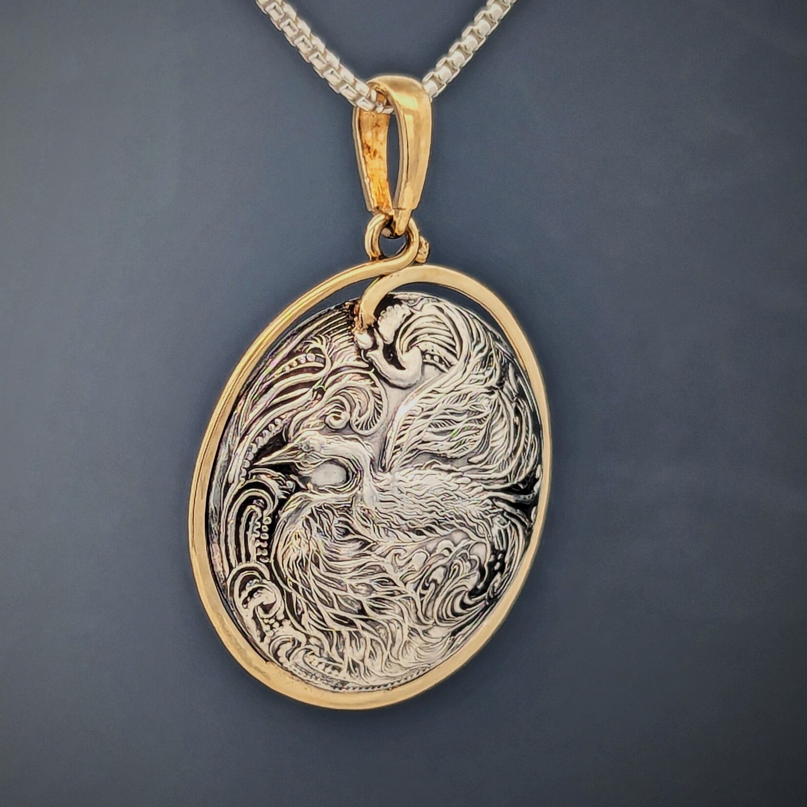 Phoenix Rising Die Cast 22mm Pendant, 14K Border & Bail - Silver Bonsai ...