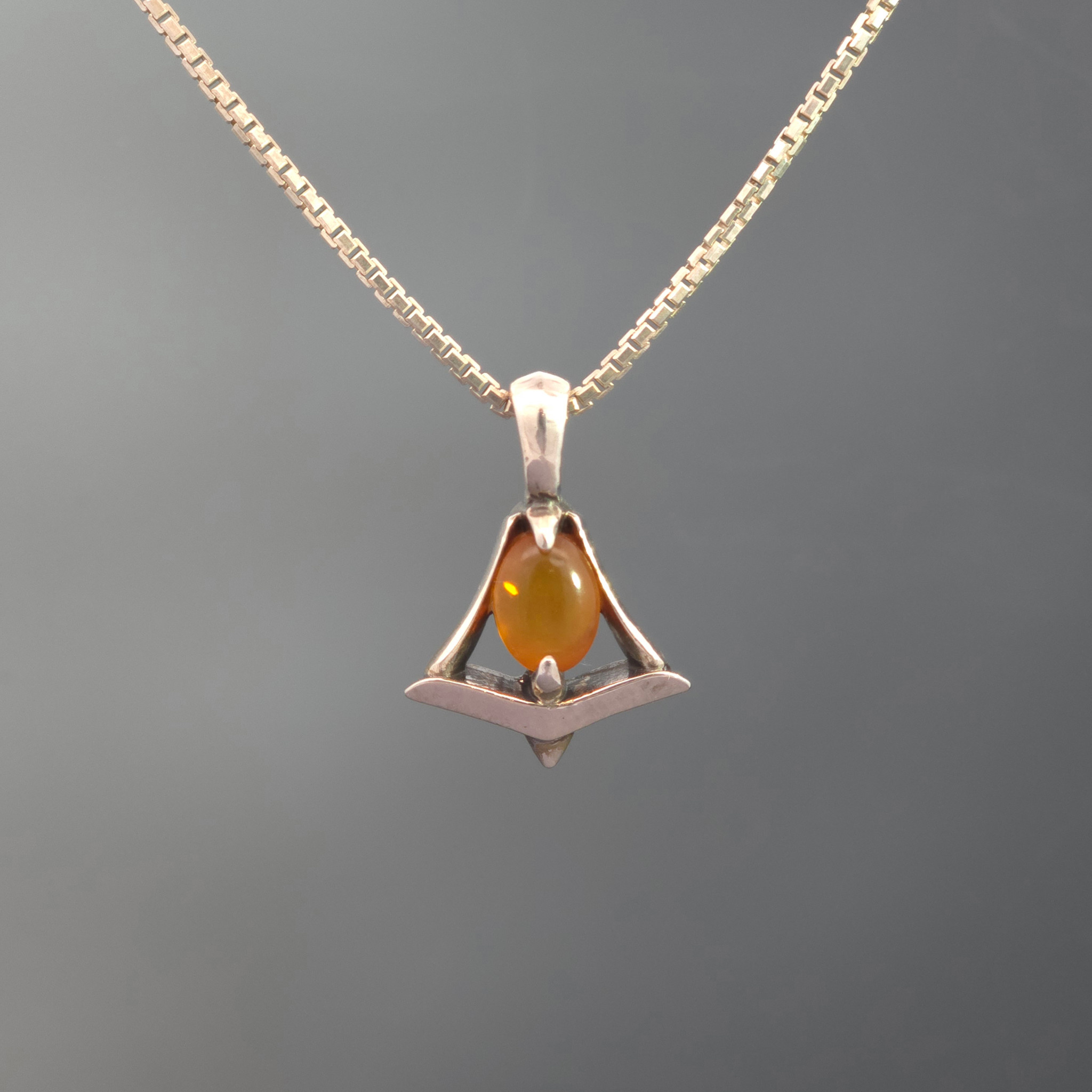 Pendulum Pend v02, Amber and Sterling, 20" - Silver Bonsai Gallery