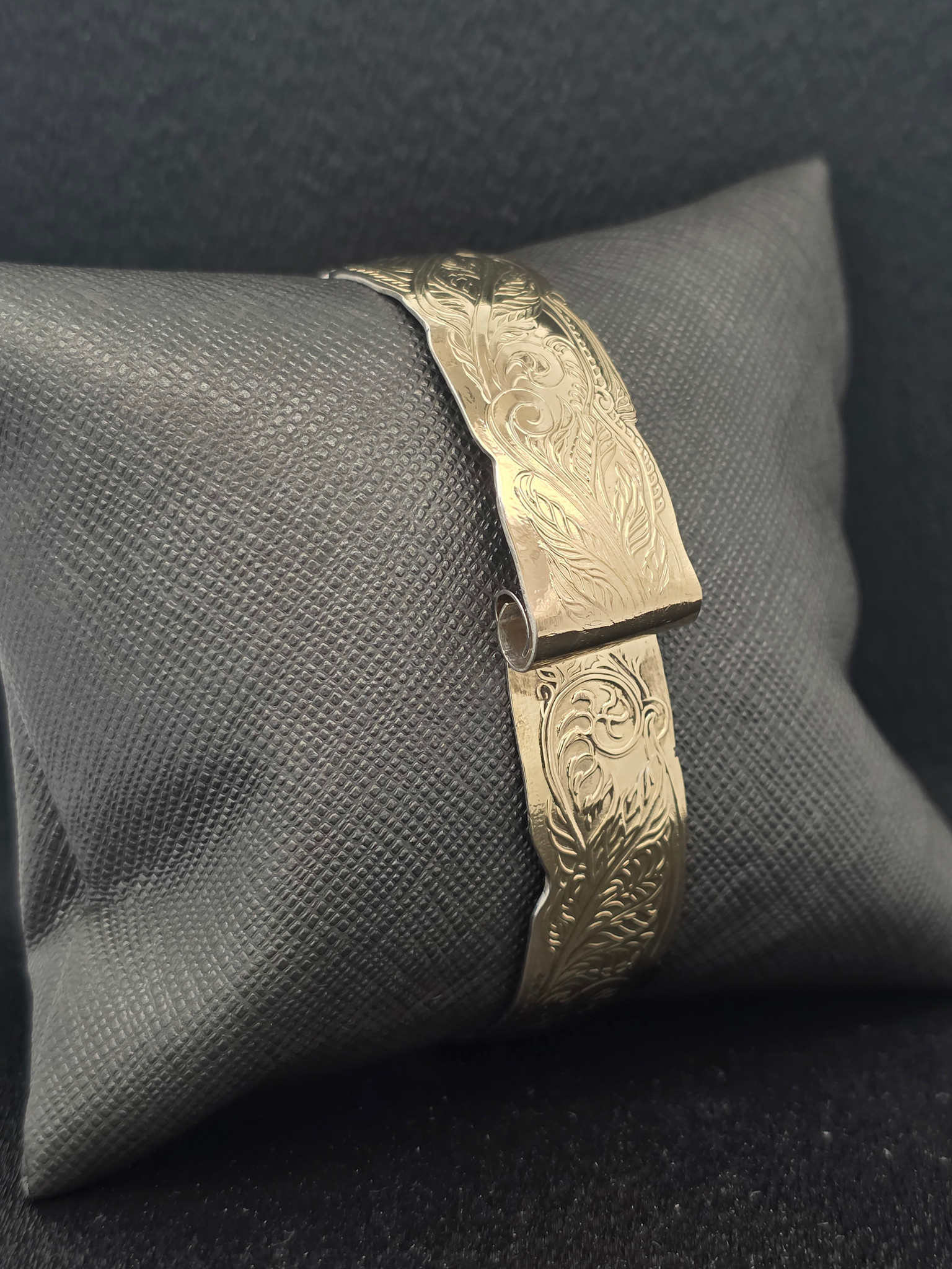 Carved Border Fiddlehead Fern, Silver and Gold Embossed Bracelet ...