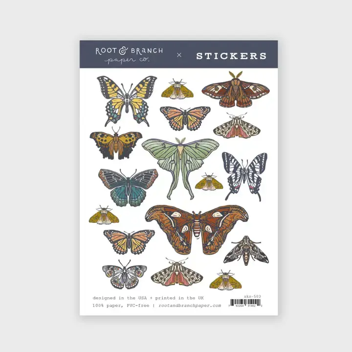 Butterflies + Moths Sticker Sheet – Nature-Inspired Decorative Sticker ...