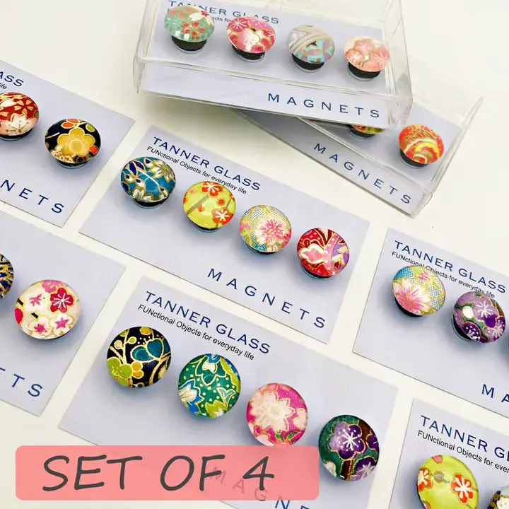 Tanner Glass Japanese Chiyogami Magnets - Assorted Set of 4 - Silver ...