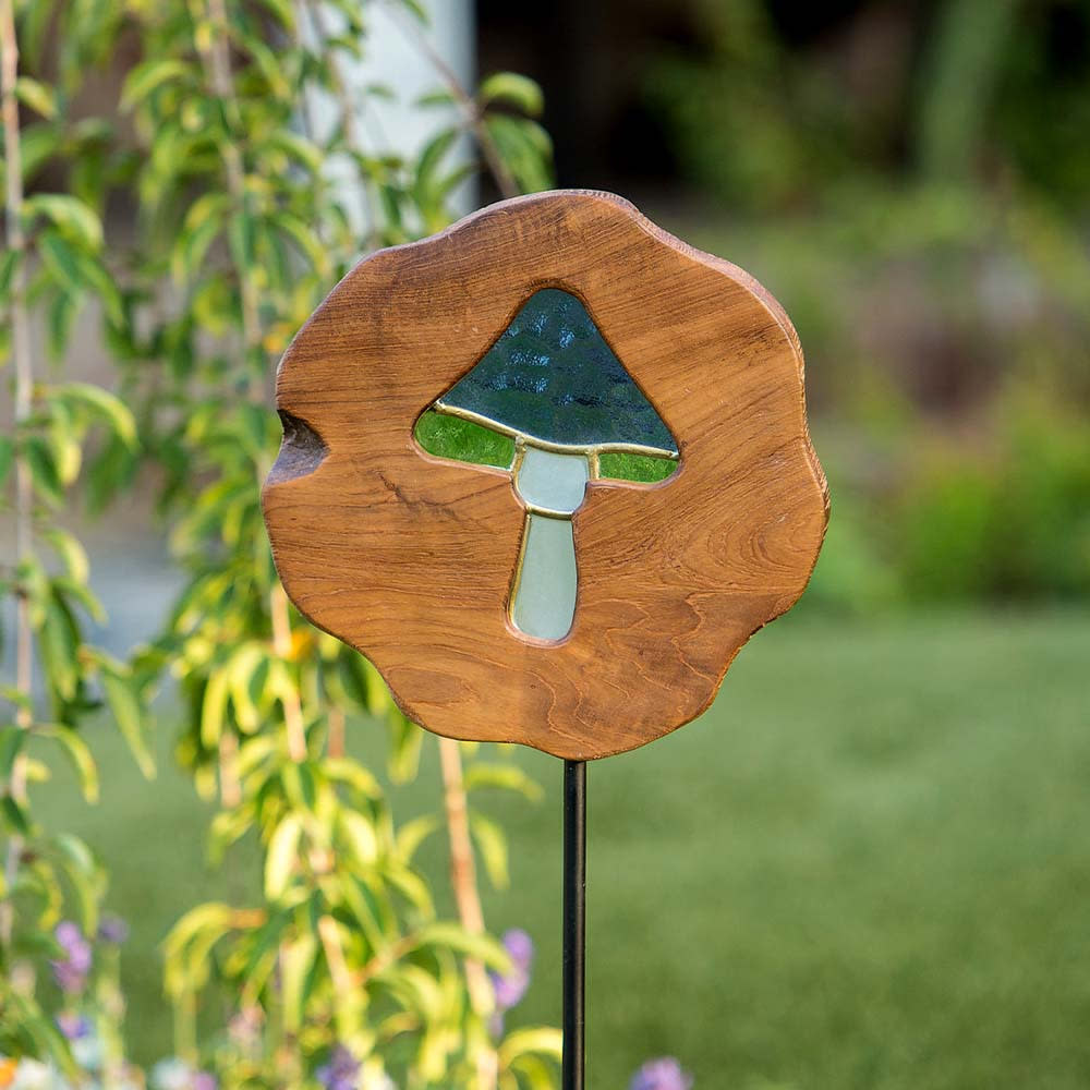 Teak Slab Stained Mushroom Garden Stake - Garden Specialties