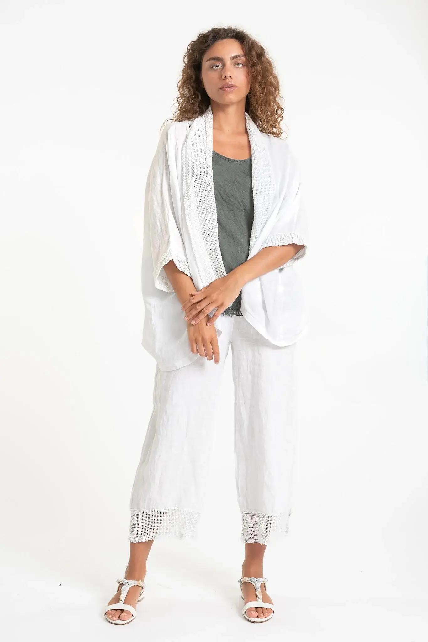 Linen Luv Raw Edge Mesh Cardi - Ideal Fashion