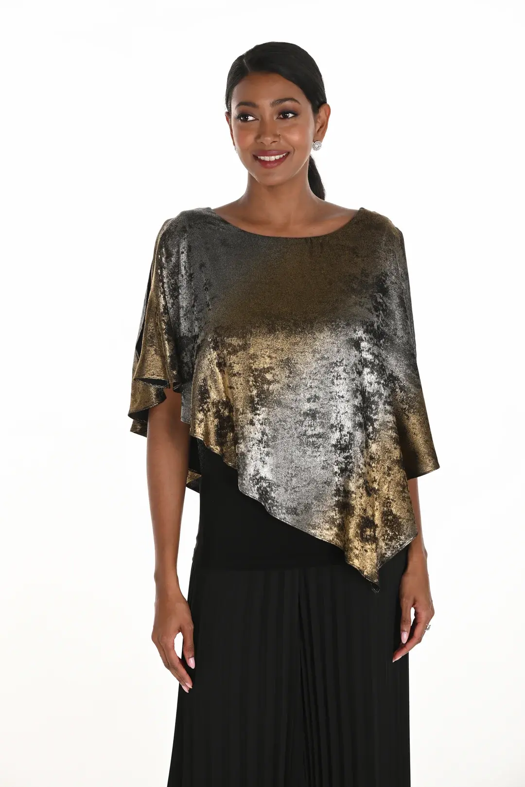 Frank Lyman Foil Metallic Cape Top - Ideal Fashion