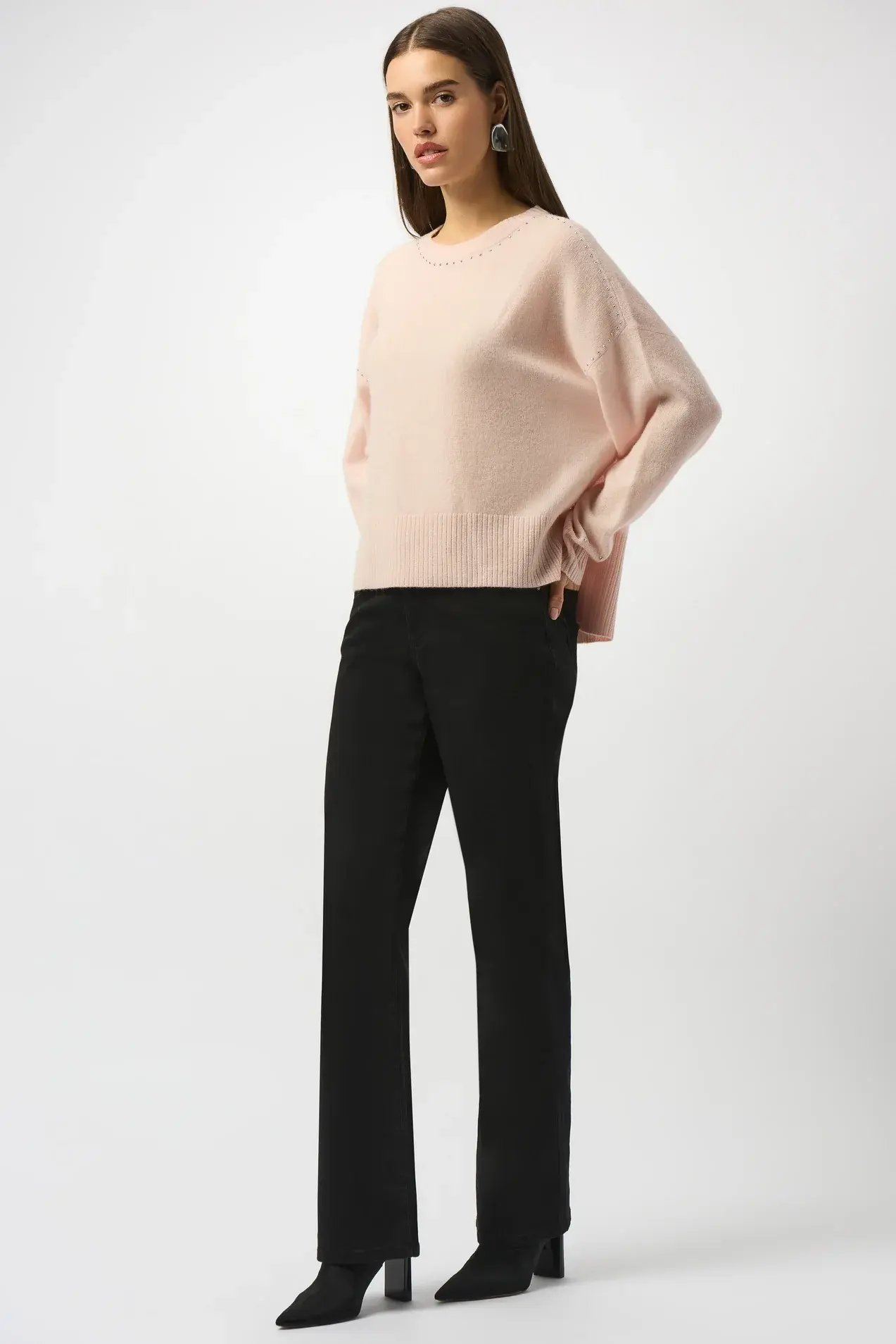 Joseph Ribkoff Studded Cashmere Crew Neck - Ideal Fashion
