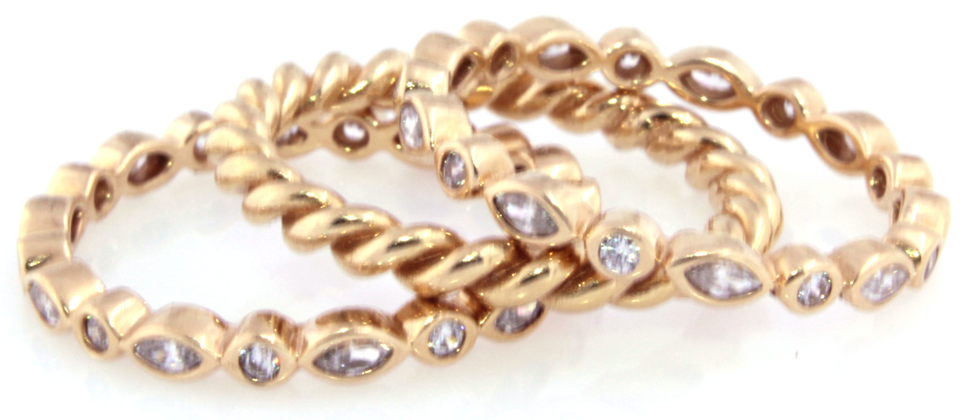 14K Yellow Gold Stackable Rings (3) with Quartz - Minted Gold and Silver