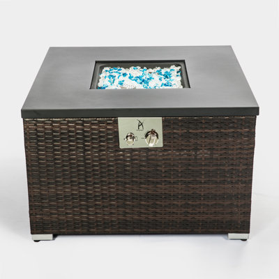 Outdoor Fire Pit Square Dark Brown Wicker Fire Pit Table Propane Fire ...