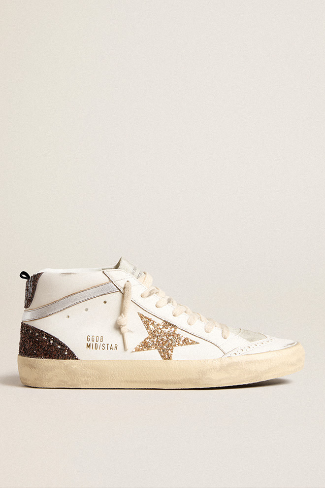 Mid Star- White/Gold- Leather Upper and Toe Glitter Star Heel and Spur ...