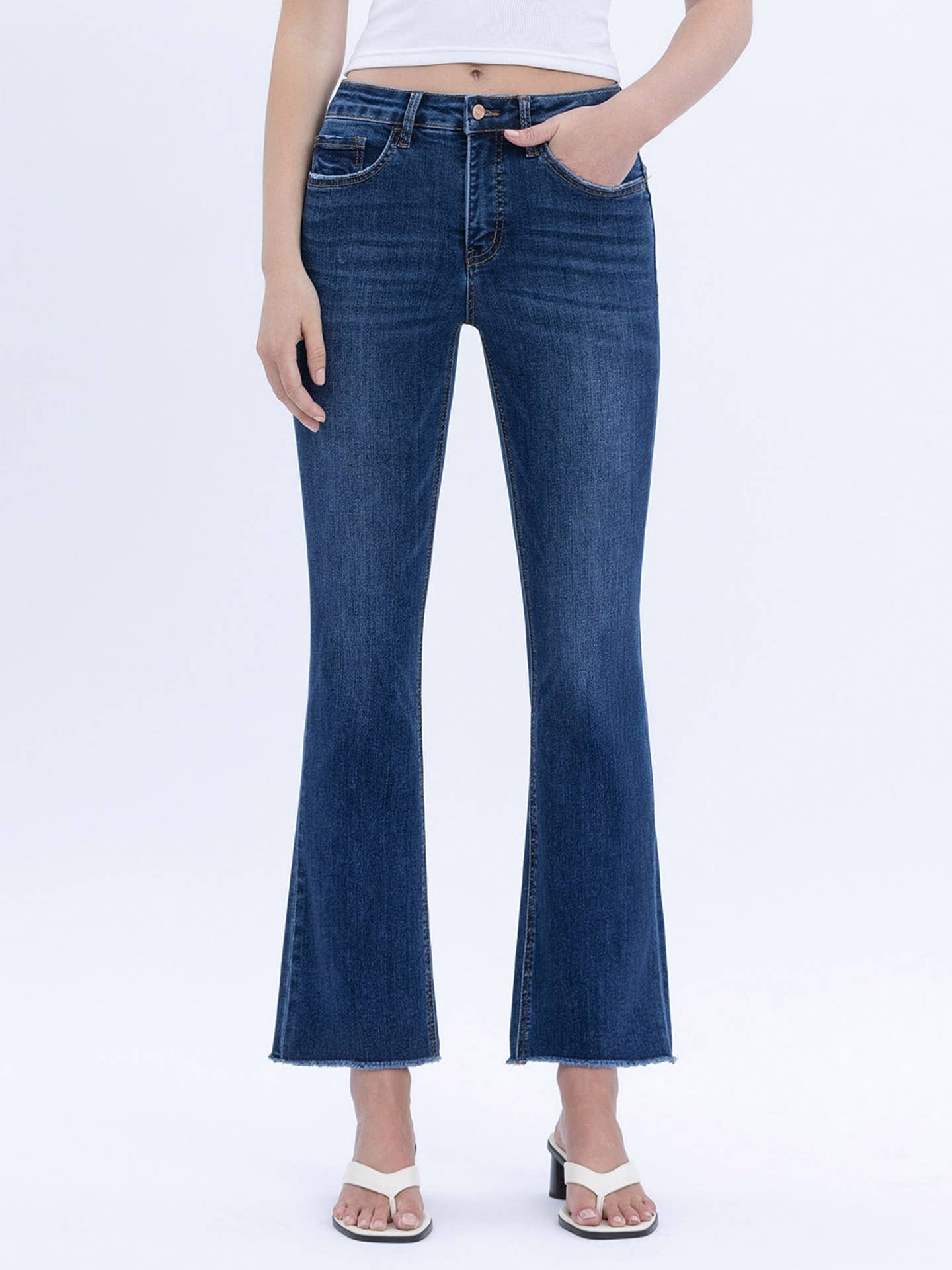 Lovervet by Vervet Tummy Control High Rise Raw Hem Kick Flare Jeans ...
