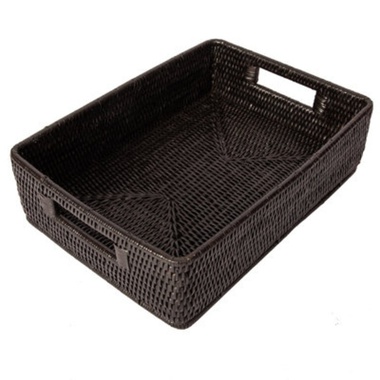 Rattan Rectangular Basket with Rounded Corners and Cutout Handles Color ...