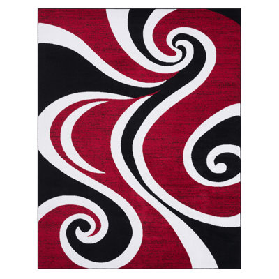 Sumi Abstract Machine Woven Red/Black Area Rug Rug Size: Runner 2' x 5 ...