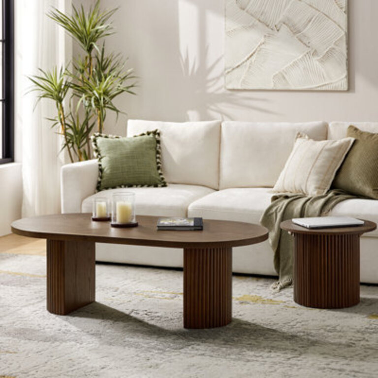 Jadida Merriman 53W Modern Tall Coffee Table with Fluted Solid Wood ...